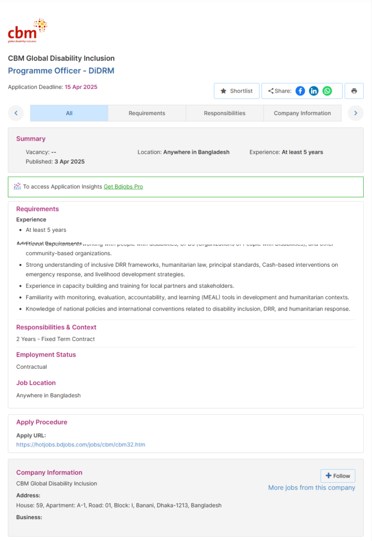 CBM Global Disability Inclusion Job Circular 2025