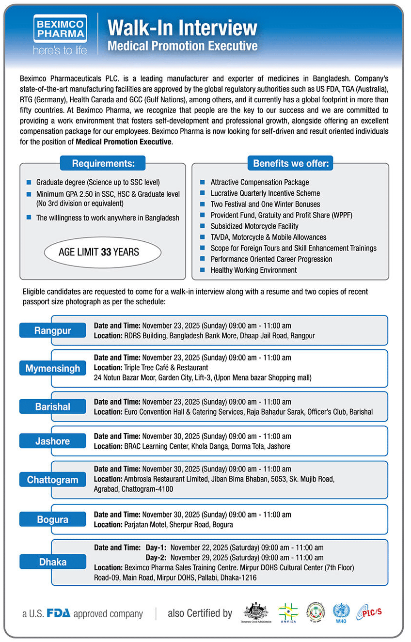 Beximco Pharmaceuticals Job Circular 2025 Apply