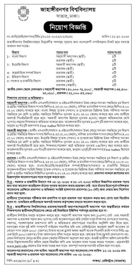 Jahangirnagar University Job Circular 2025 Apply Now